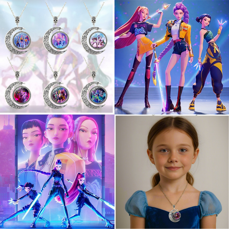 K-pop Huntrix Necklaces Simple Moon Shaped Neck Chain Girl Group Neck ...