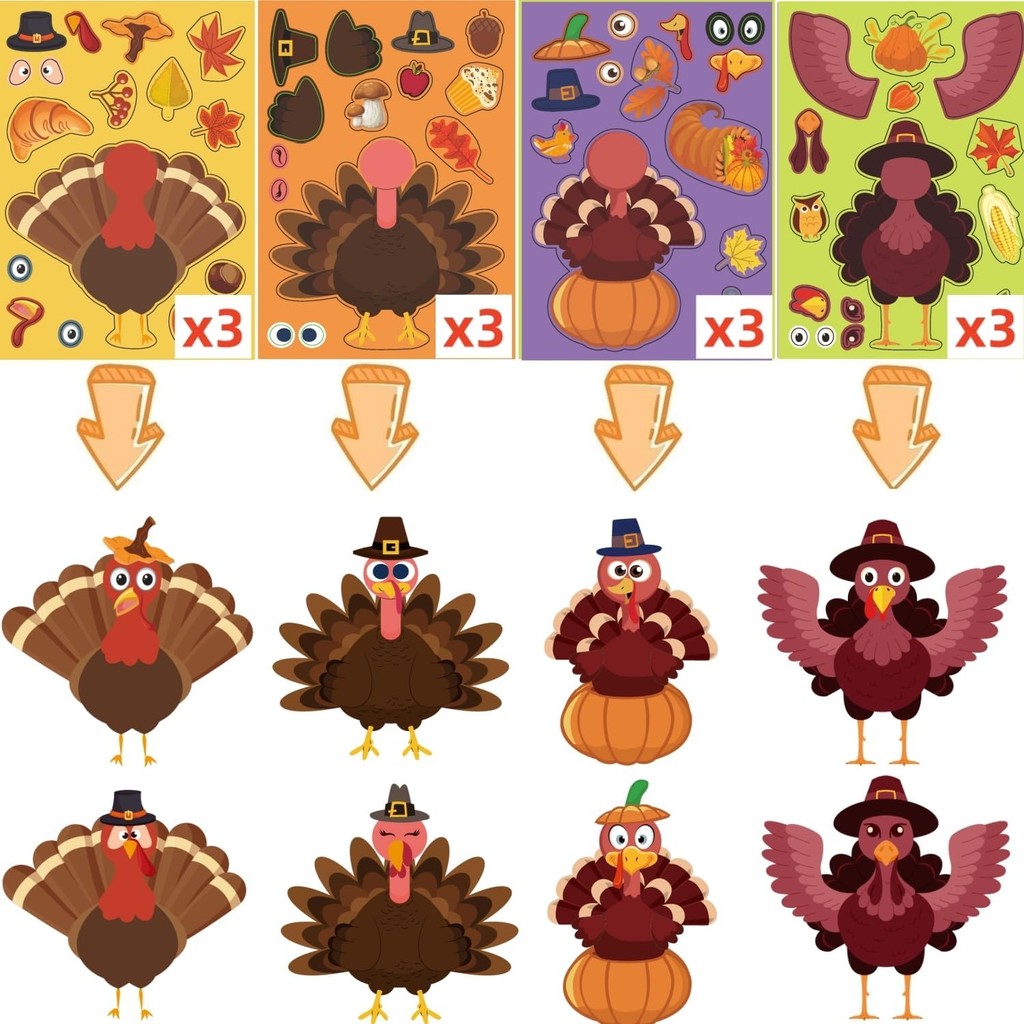 36 Sheets Thanksgiving Stickers(12 Different Designs), Thanksgiving ...