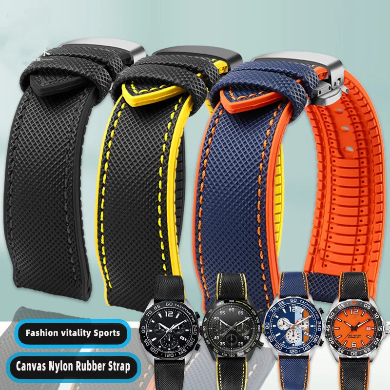 Canvas Nylon Rubber Strap 20mm 22mm For TAG HEUER F1 Gulf Oil Racing ...