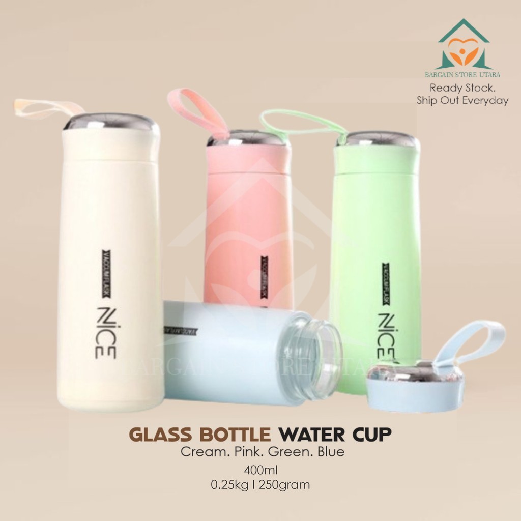 BSU Thermos Portable Colourful Glass Botol Kaca 400ML Bekas Air Cawan ...