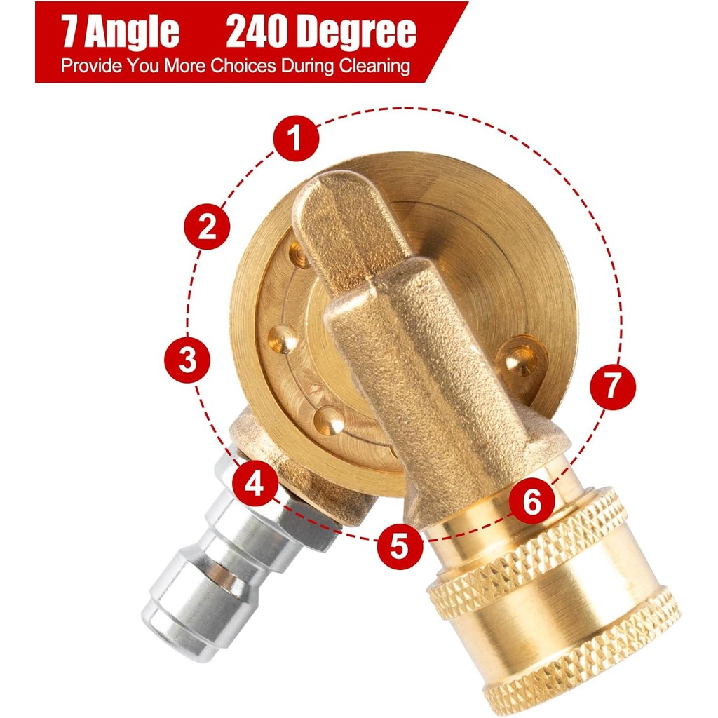 Pressure Washer Pivoting Coupler with 7 Angle, 240 Degree Rotation ...
