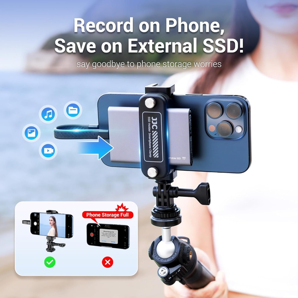 JJC 2-in-1 Multi-Use Phone Clamp SSD Holder Bracket, 360°Rotates SSD ...