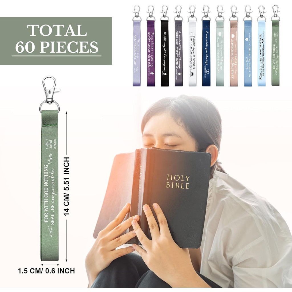 Roowest 60 Pcs Bible Keychain Scriptures Bible Verse Keychain Lanyard ...