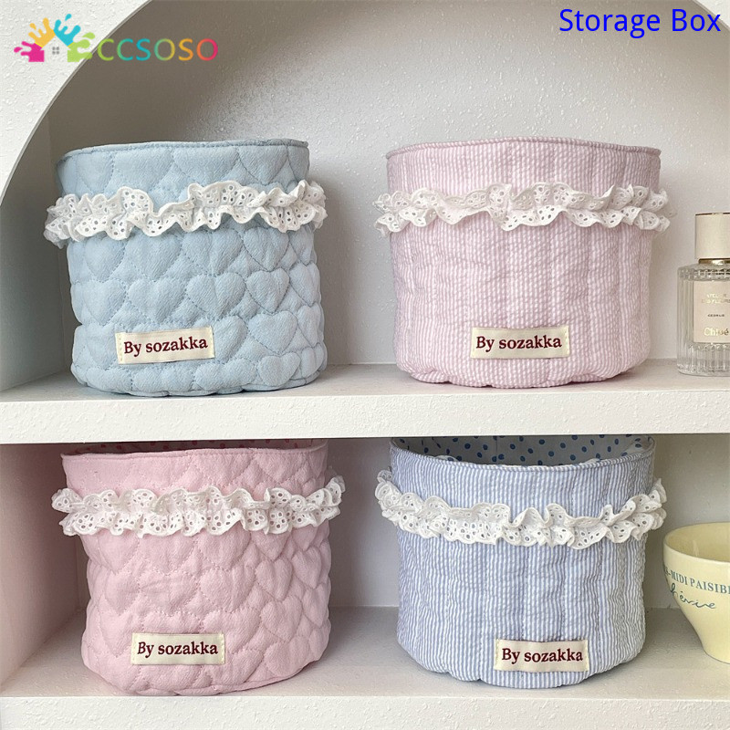 Korean Girl's Heart Fabric Cylinder Storage Basket Simple Ins Style ...