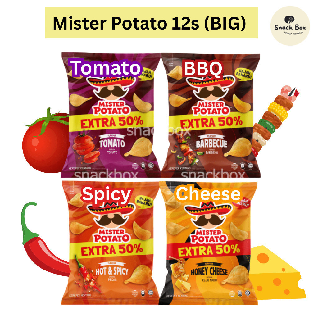 Mamee Mister Potato Chips BBQ/Hot&Spicy/Tomato/Honey Cheese 12pcs Halal ...