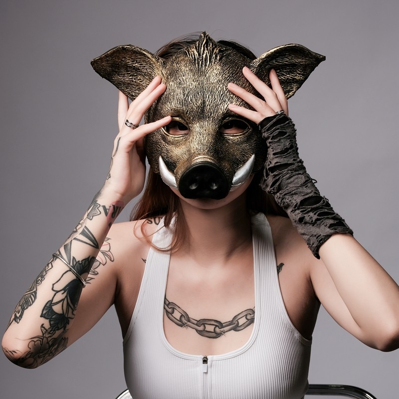Dovetail Ladies Full Face Eating Broadcast Wild Boar Mask Chinese Style ...