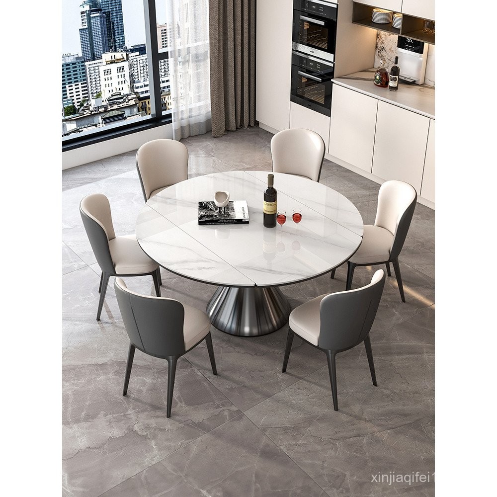 Expandable Rock Slab Dining Table, Convertible Round Table, Home Use ...