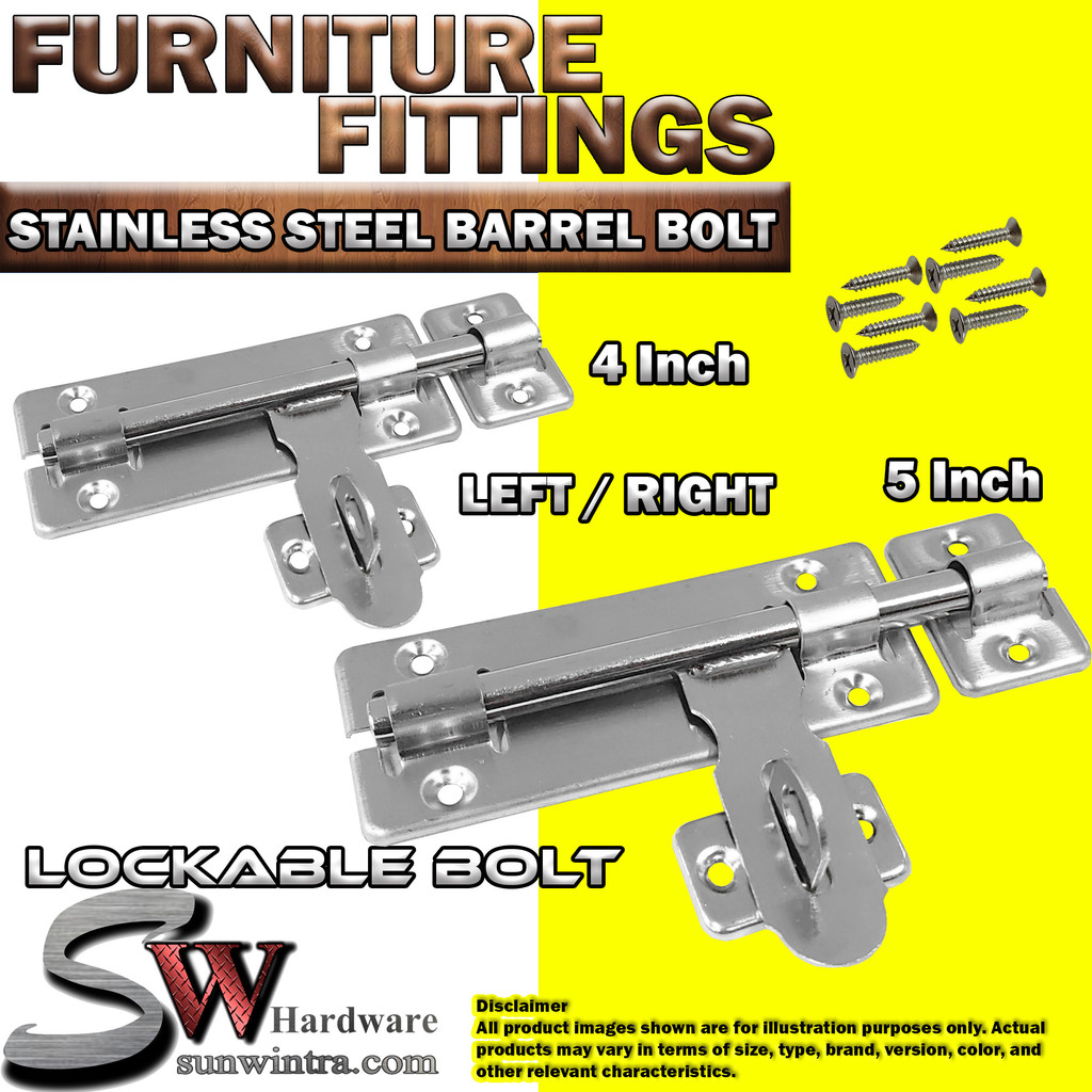 SW Hardware 4" / 5" Stainless Steel Barrel Door Bolt Lock Latch with ...