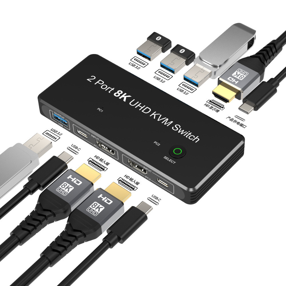 2 Port HDMI 2.0 KVM Switch 2-in 1-out, HDMI+Type-C Input HDMI+USB3.0 ...