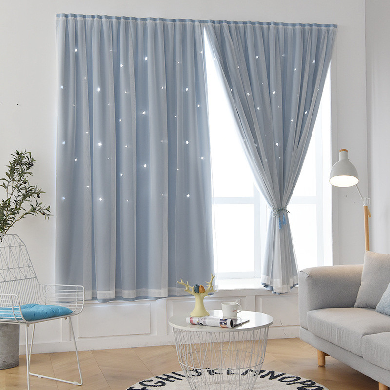 Simple Nordic cross-border express hollow star blackout curtain fabric ...