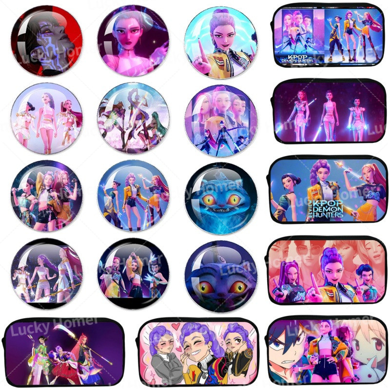 3/2Pcs Girl Group Pencil Box Kpop Huntrix Pen Bag Badge Saja Boys Badge ...