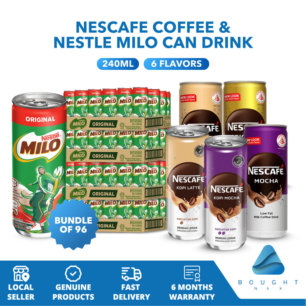 [Bundle of 96] Nescafe Coffee / Nestle Milo Can Drink 240ml - Ready To ...