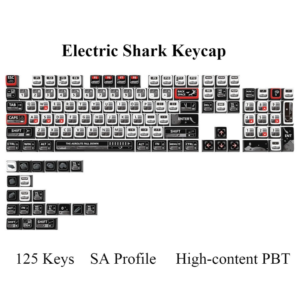 Electric Shark Keycaps 125 Keys SA Profile PBT Wooting Aula F75 RK100 ...