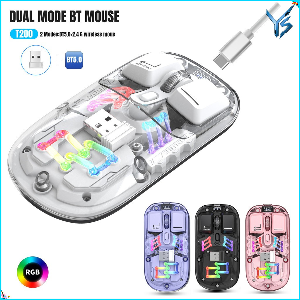 T200 Transparent Dual-Mode Wireless Mouse, Built-in 400mAh Lithium ...