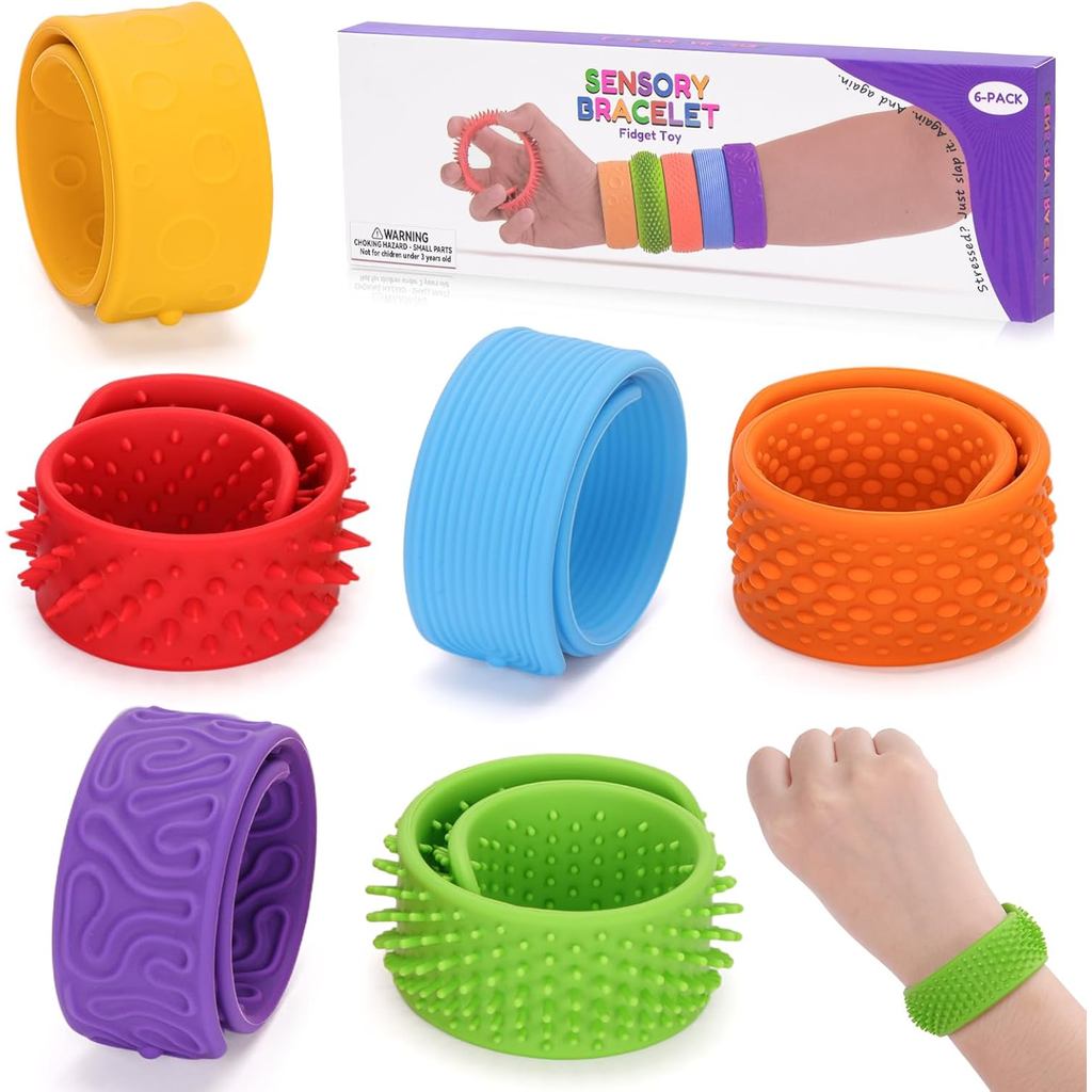6 PCS Silicone Fidget Toys Slap Bracelets, Sensory Slap Bracelets for ...