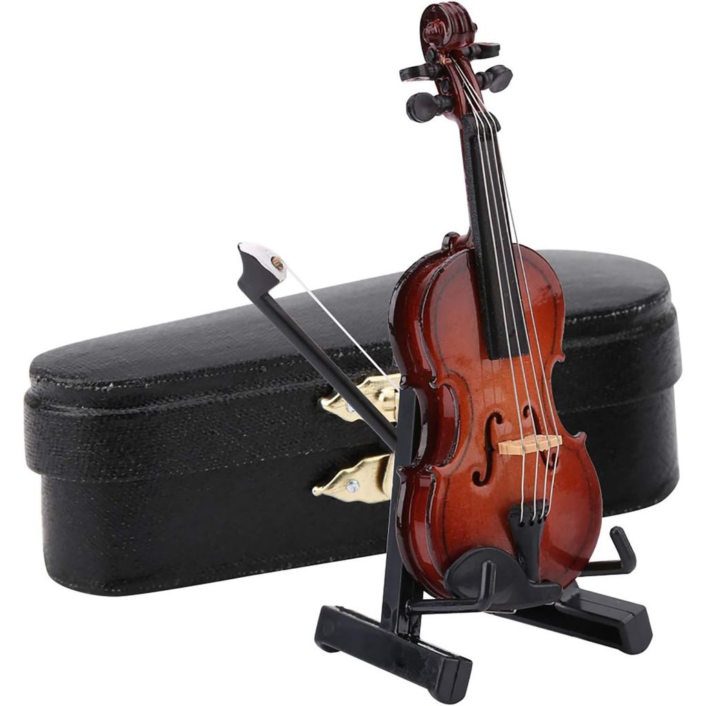 Tiny Violin, Wooden Miniature Violin Model with Stand, Bow and Case ...
