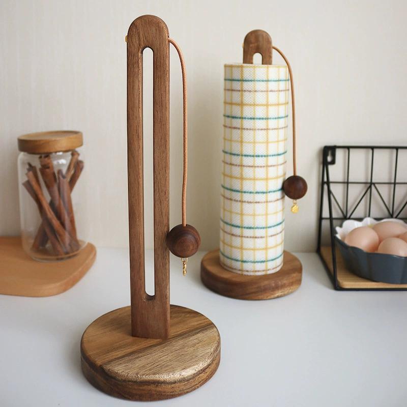 Kitchen Roll Paper Holder Solid Wood Vertical Storage Rack Disposable ...