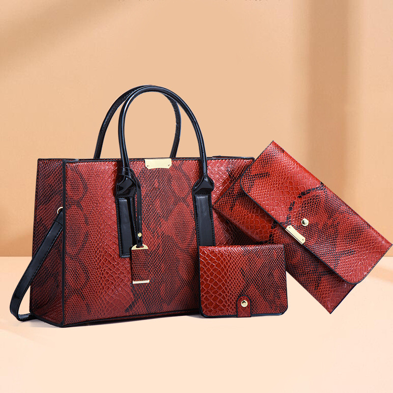 2025 Retro Snakeskin Pattern Handbag - Large Capacity Three-Piece Set ...