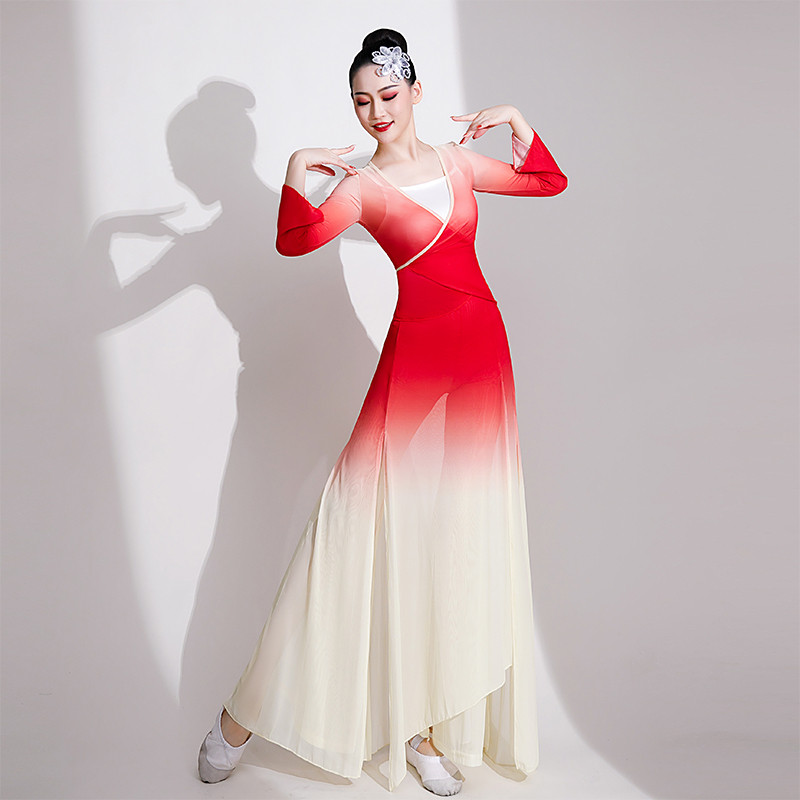 Female Elegant Dance Costume Suit - Practice Outfit with Gradient ...
