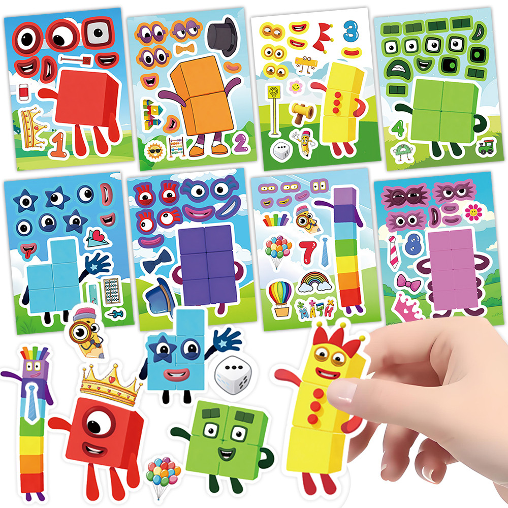 8 Pieces/set of Cartoon New Numberblocks Themed Dress Up Stickers for ...