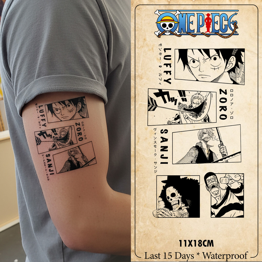 One Piece Tattoo Sticker 18x11cm – Luffy Zoro Sanji Brook Manga Design ...