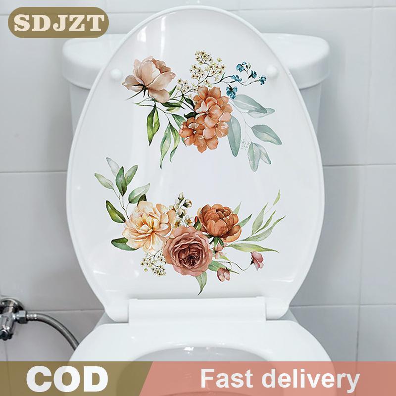 null Bathroom Toilet Seat Wall Sticker Self-Adhesive Floral Toilet Lid ...