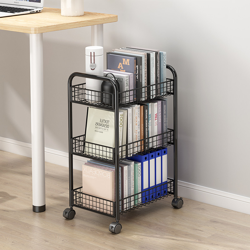 Movable Bookshelf Book Storage Trolley Desk Side Desk Bag Shelf Office ...