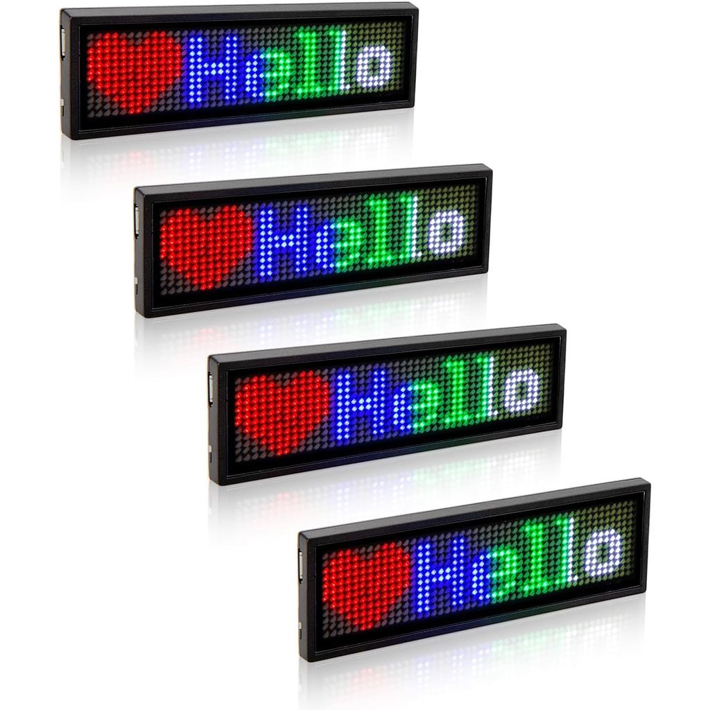 Leadleds 4 Pack Programmable Bluetooth Led Name Tag, Rechargeable LED Name Badge Scrolling ...