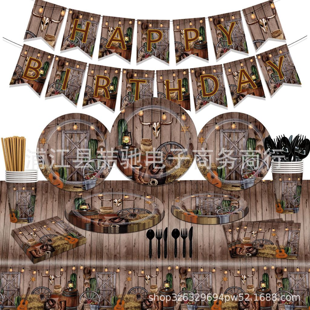 alas meja makan alas meja murid Western Cowboy Birthday Party Set Paper ...