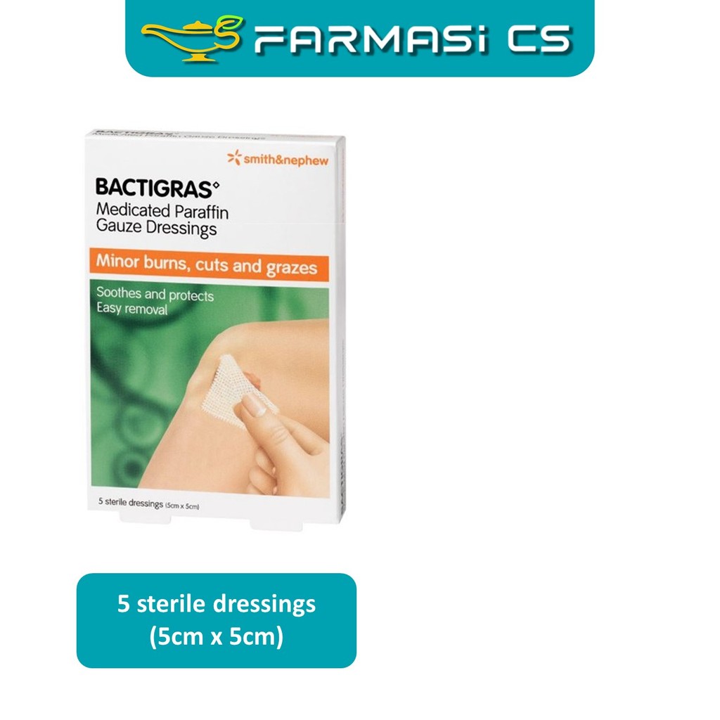 Smith & Nephew Bactigras Medicated Tulle Gras 5 Sterile Dressings ( 5cm ...