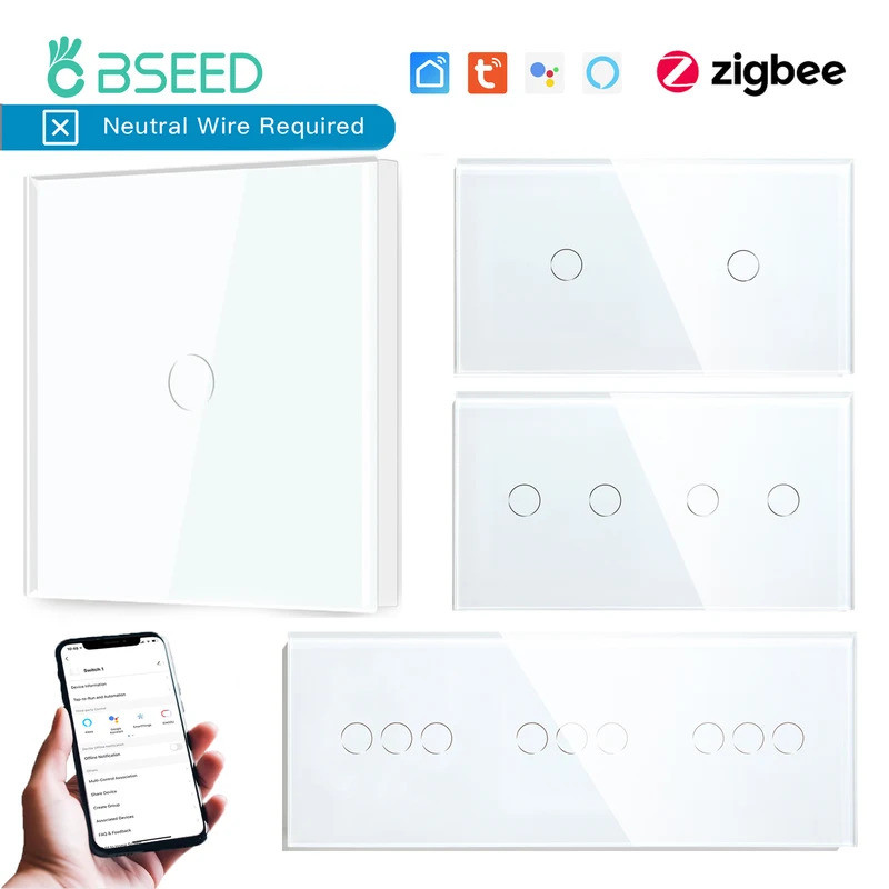 BSEED Zigbee Wall Switches Smart Touch Screen Light Switch 1/2/3Gang 1 ...