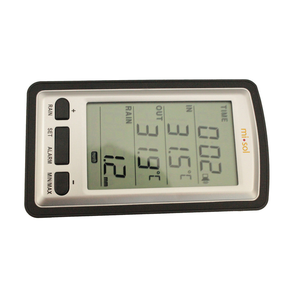 MISOL Wireless Indoor Outdoor Thermometer Rain Gauge Alarm Clock ...