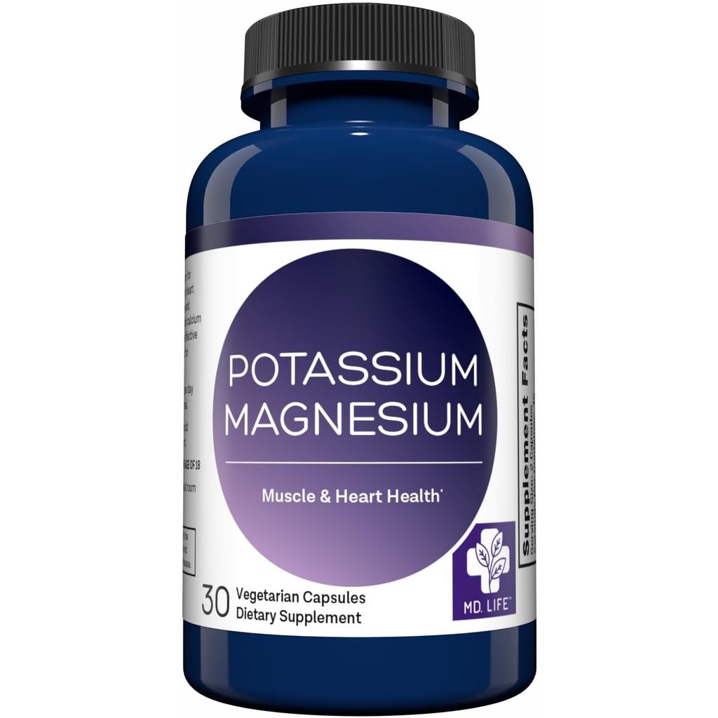 MD. Life Potassium Magnesium Supplement - 30 Capsules - High Absorption ...