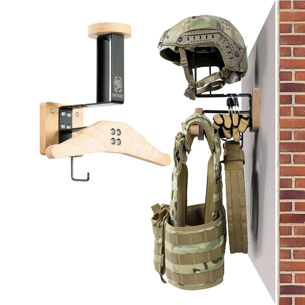 Multifunctional Wooden Equipment Wall Mount Rack Motorcycle Helmet ...