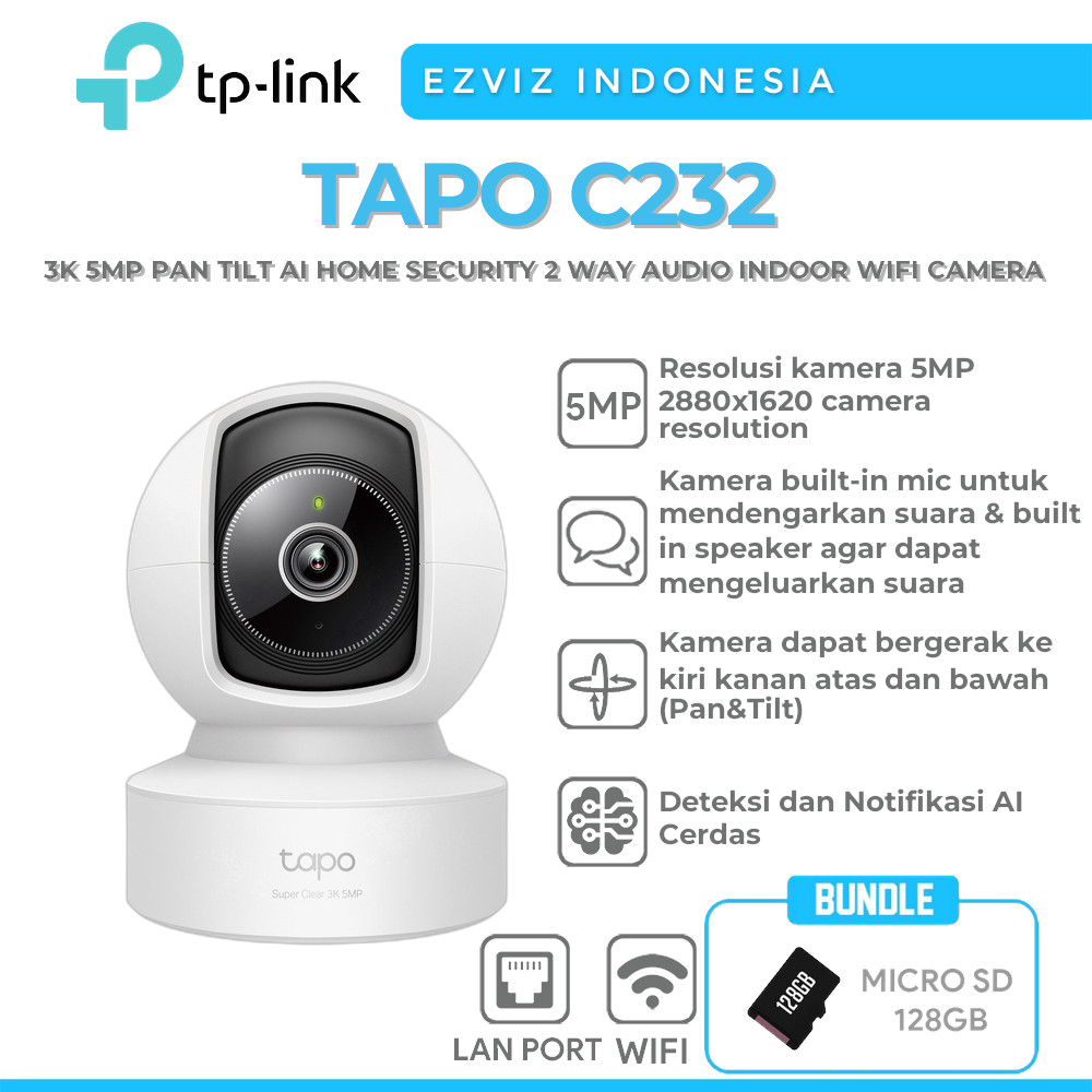 TP-LINK TAPO C232 3K 5MP PAN TILT AI HOME SECURITY 2 WAY AUDIO INDOOR ...