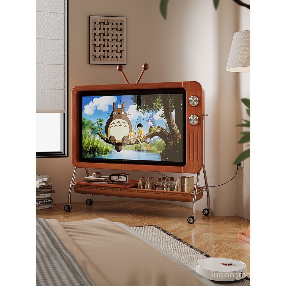 Small Wooden House Retro Mobile TV Cabinet Stand Small Apartment Living ...