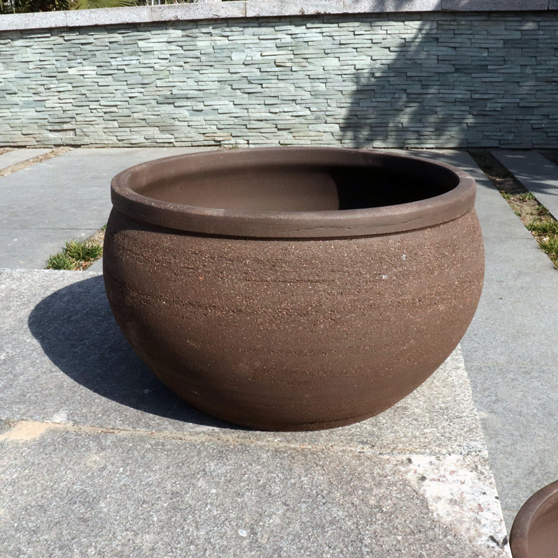 Stoneware Flowerpot Courtyard Extra Large Caliber Shallow Round Clay ...