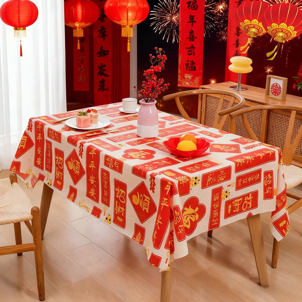 2026 Chinese New Year Red Tablecloth Fu Character Cny Table Cover ...