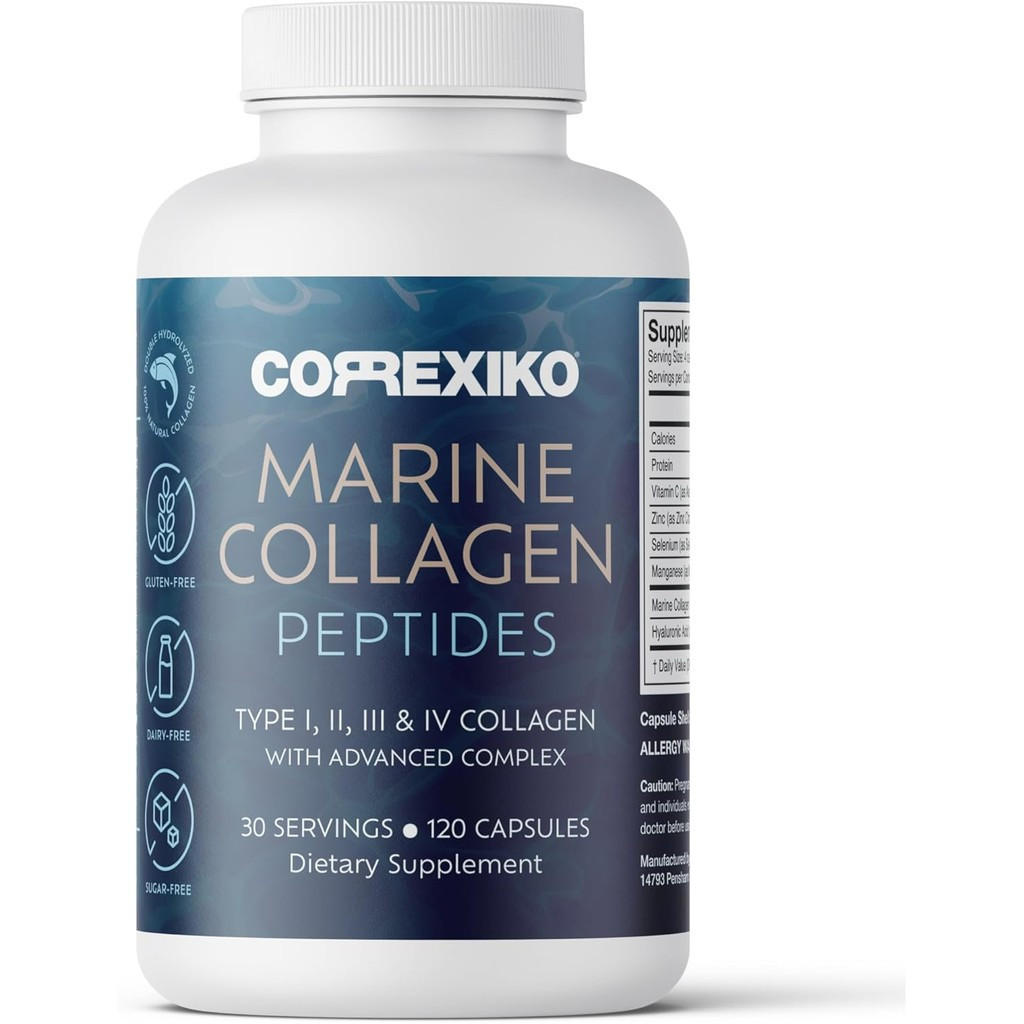 CORREXIKO Marine Collagen Supplement Pills - 1800mg Hydrolyzed Collagen ...