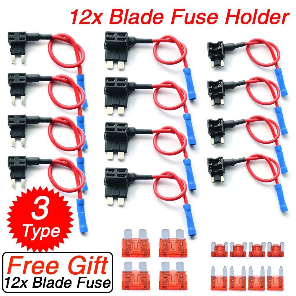 12pcs 12V Car Blade Fuse Holder Add A Circuit TAP Adapter Micro Mini ...