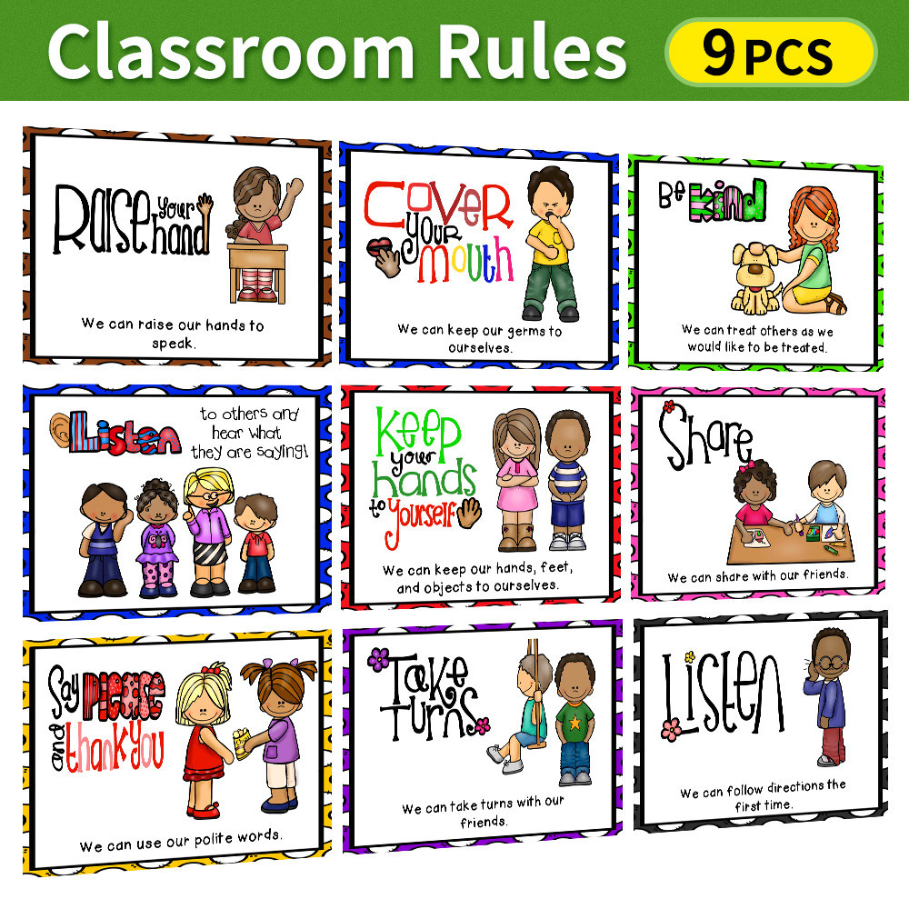 9 English classroom rules Posters Large Card classroom rules Children ...