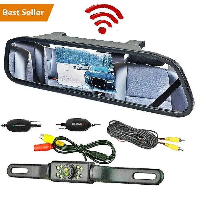 Wireless 5" Car Mirror Monitor Rear View Reverse Backup Camera Night ...