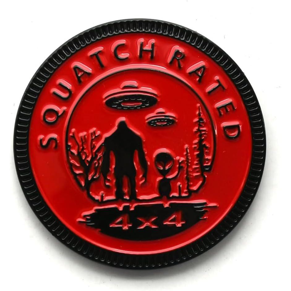 Squatch Aliens Badge Rated Car Emblem, 4 x 4 Metal Automotive Bigfoot ...