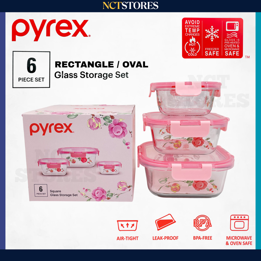 Pyrex Glass Storage Set Country Rose– Rectangle & Square | Airtight ...