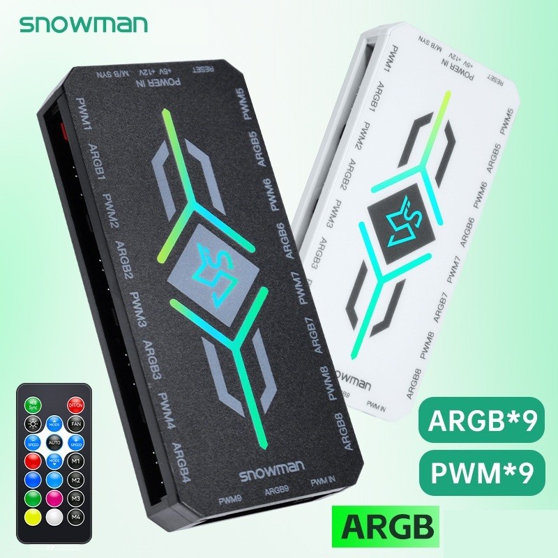 Snowman ARGB Hub ( 5V 3PIN ARGB + 4 Pin PWM ) PC Case CPU Fan Controller Remote Light Sync ARGB ...
