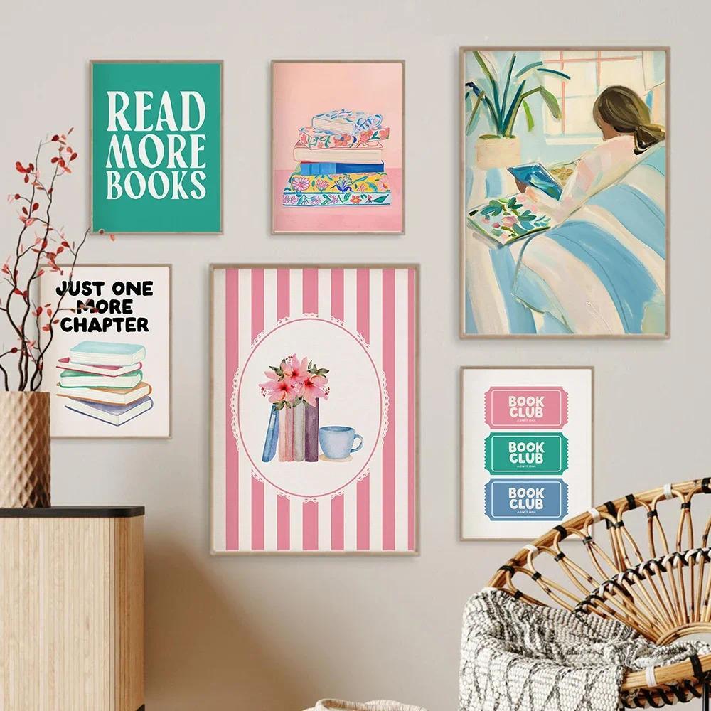 Pink Book Club Gallery Wall Read More Books Prints Coquette Reading ...