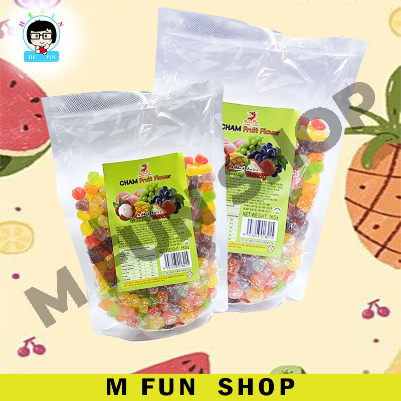 1kg± Cham Fruit Gummy Candy Added Juice – 5 Flavors: Green Grape, Grape ...