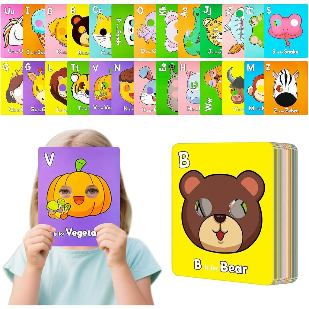 26 PCS Alphabet ABC Flash Cards with Animal Masks, Colorful Alphabet ...