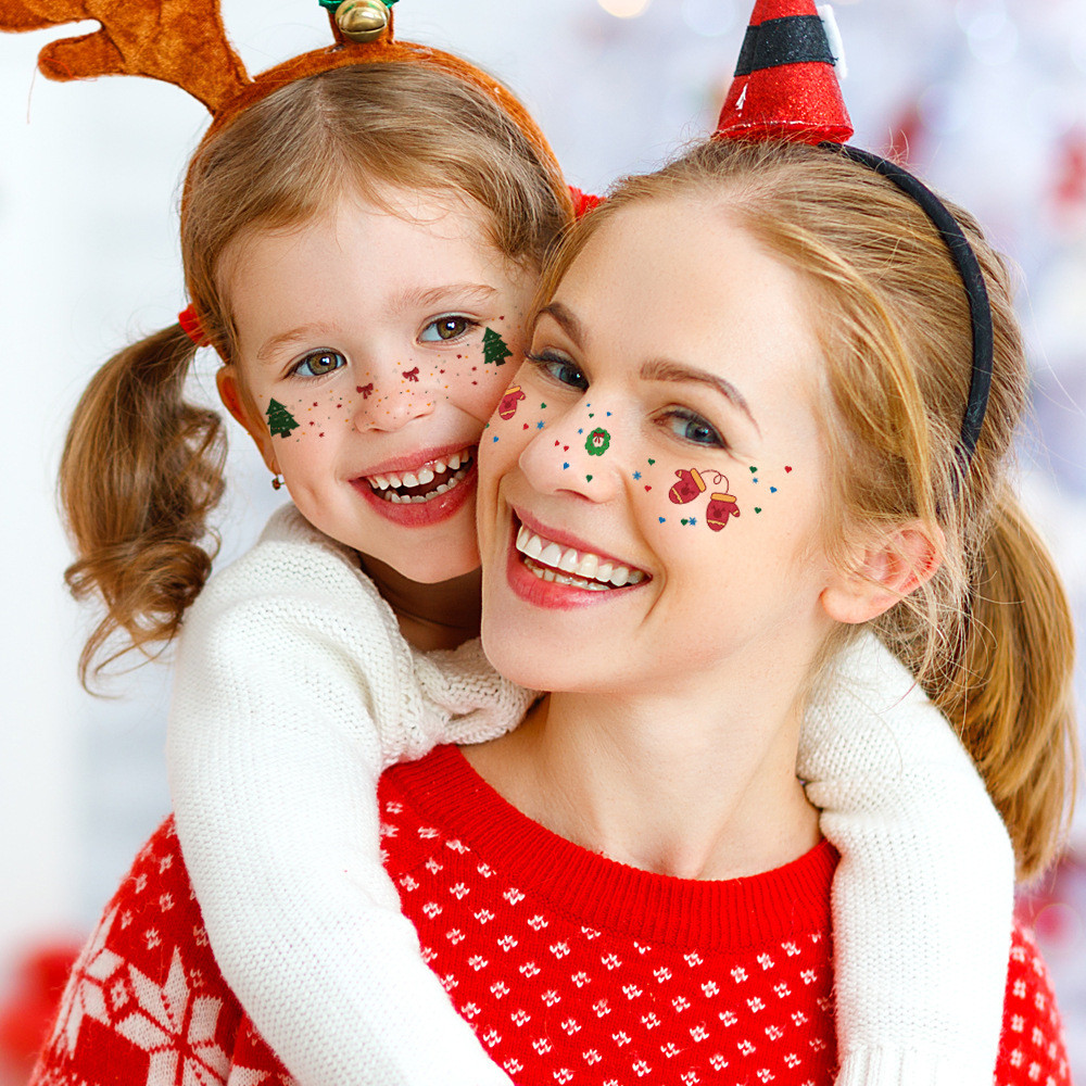 💖Merry Chrismas💖Cute Girl Christmas Temporary Face Tattoo Stickers ...