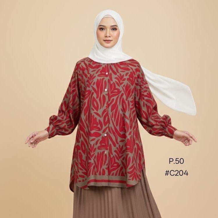Blouse AINUN Wanita Minimalist Baggy Freesize Butang Depan High Neck ...